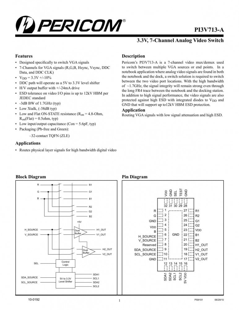 PI3V713-AZLEX datasheet page 1