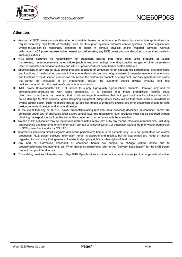 NCE60P06S datasheet page 7