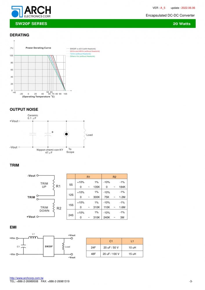 ARCH SW20F product datasheet page 3