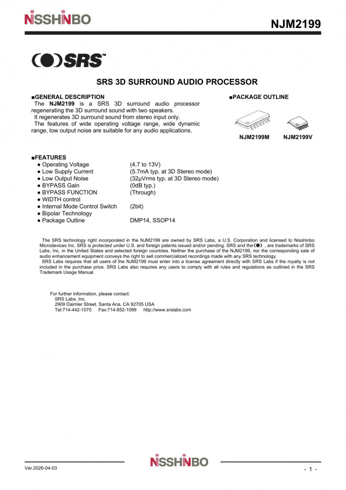 NJM2199 datasheet page 1