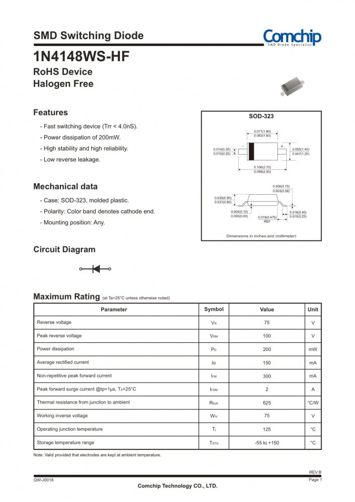 1N4148WS-HF datasheet page 1