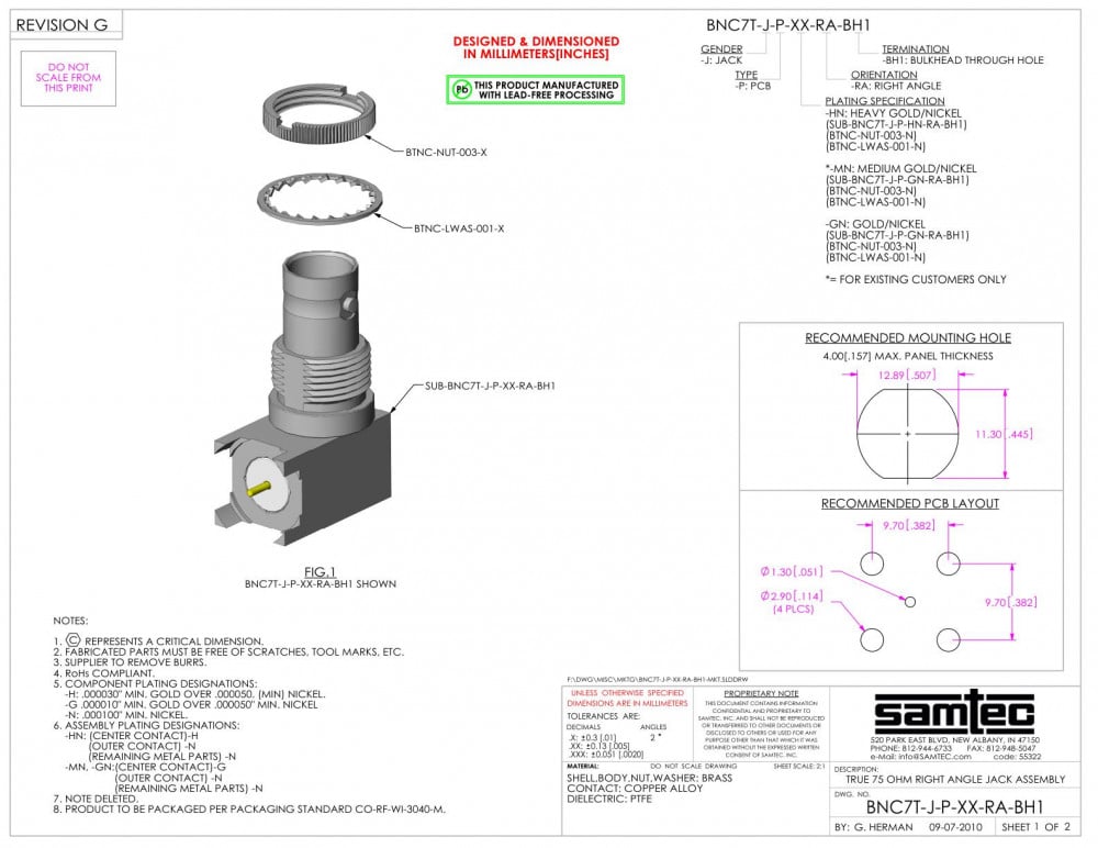 Samtec BNC7T-J-P-HN-RA-BH1 technical drawing page 1