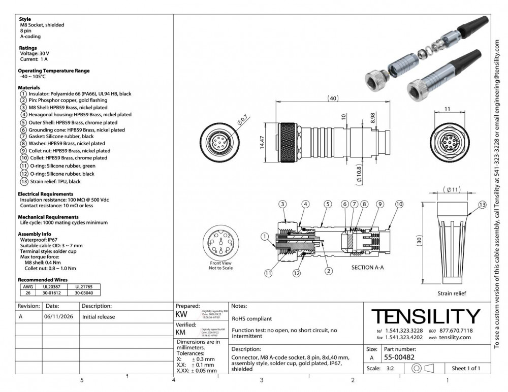 Product drawing preview for Tensility International model 55-00482
