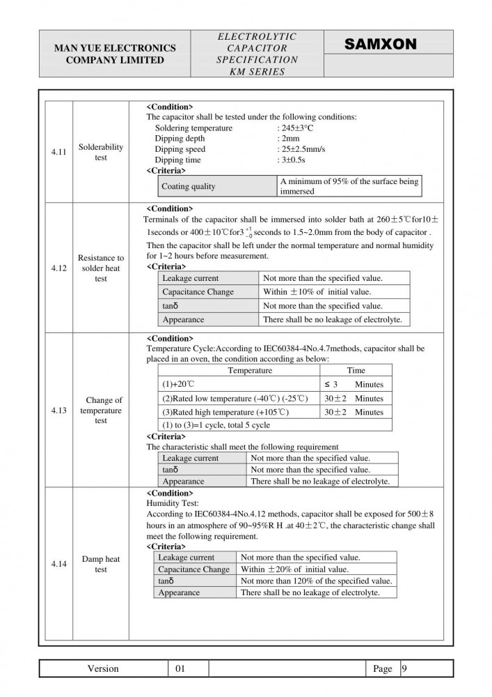 SAMXON KM Series specification, page 10