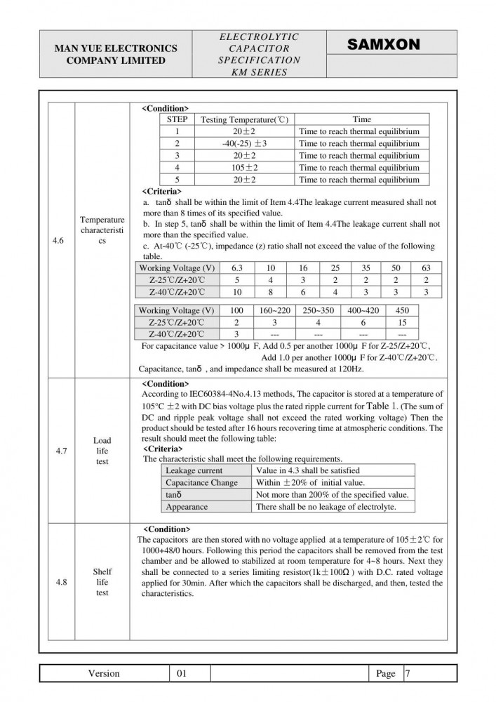 SAMXON KM Series specification, page 8