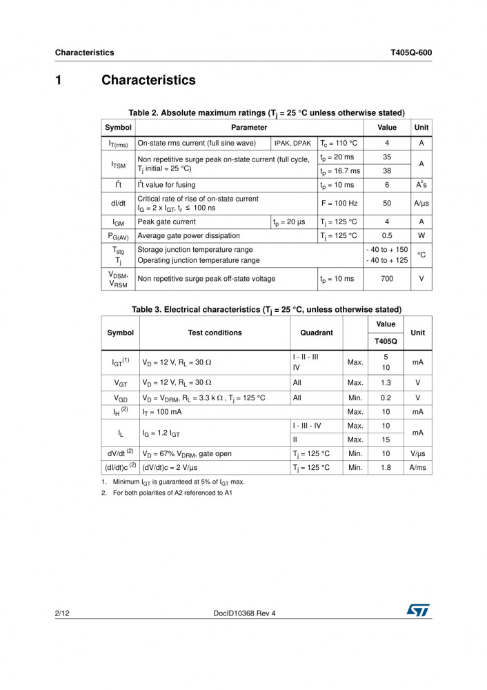 T405Q-600B-TR datasheet page 2