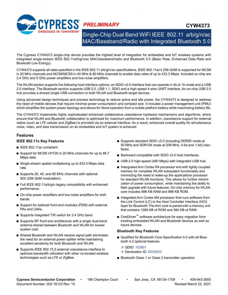 CYW4373 datasheet page 2