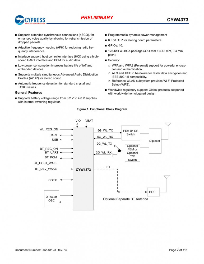 CYW4373 datasheet page 3