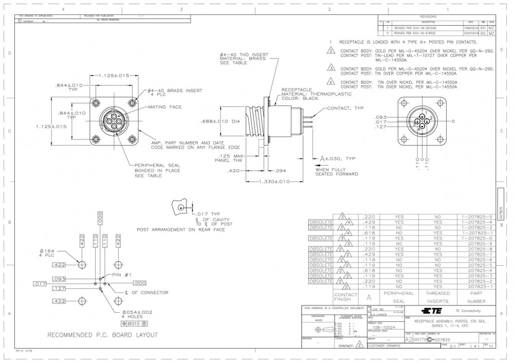 TE Connectivity C-207825 controlled drawing for 207825-9