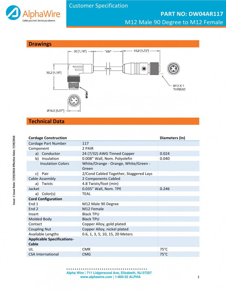 Alpha Wire DW04AR117 TL356 technical document page 1