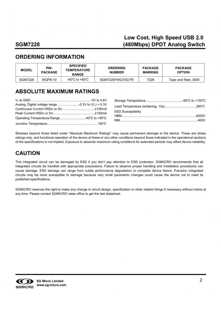 SGM7228 datasheet page 2