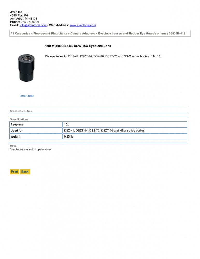 26800B-442 DSW-15X eyepiece lens product image