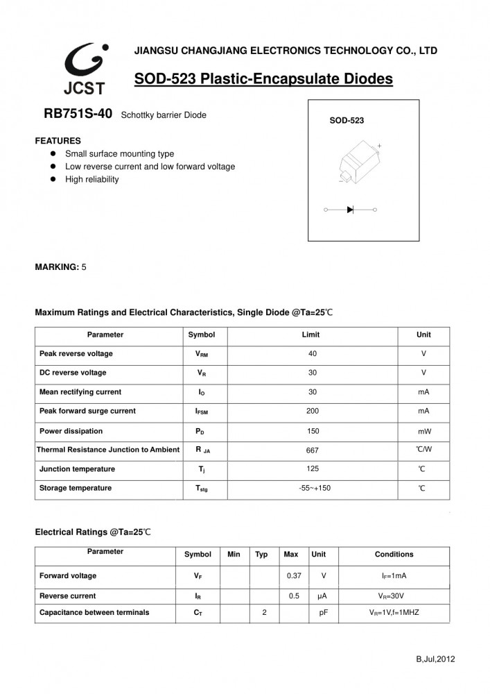 RB751S-40 datasheet page 1