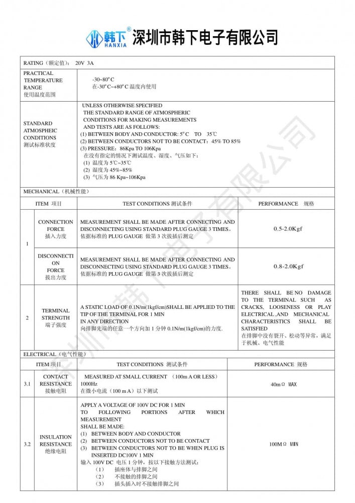 HX TYPE-C 14P LC H10.0 technical document page 3