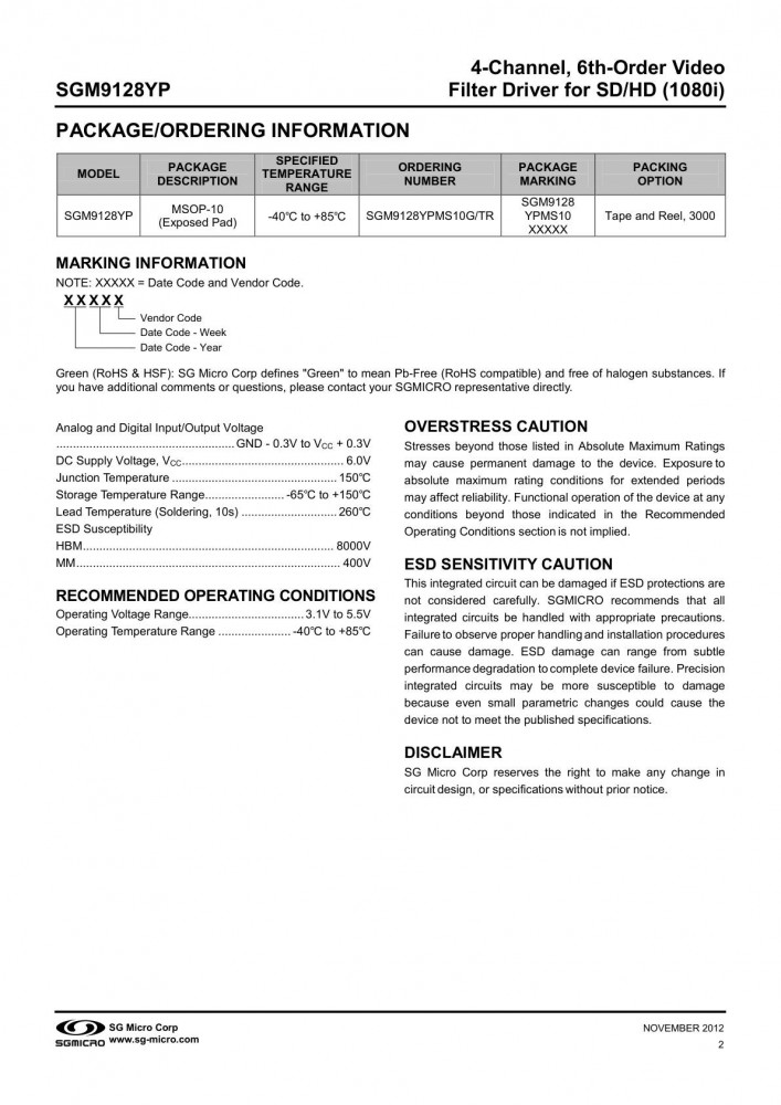 SGM9128YP datasheet preview, page 2