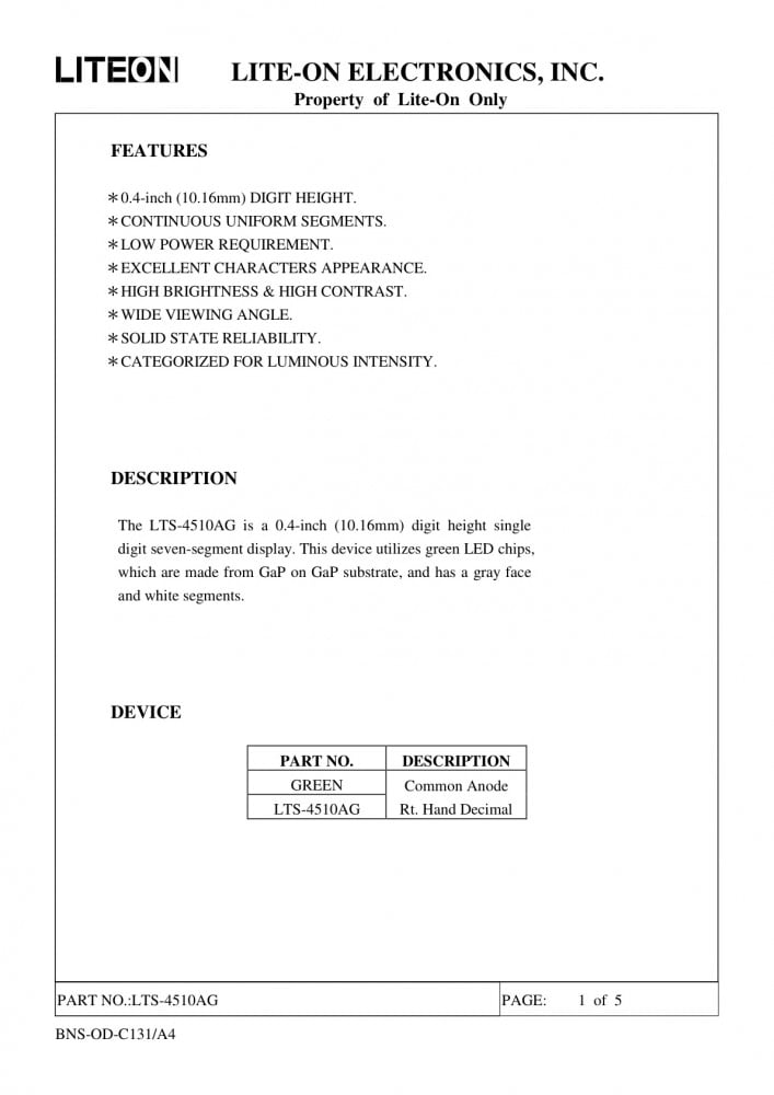 LTS-4510AG datasheet page 2