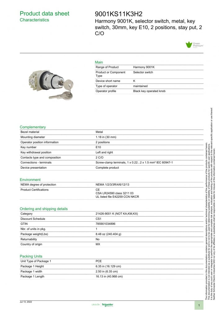 9001KS11K3H2 technical document page 1