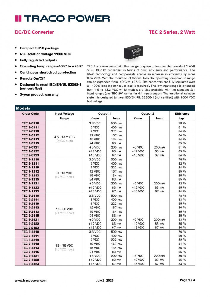 TEC 2 series documentation preview, page 1