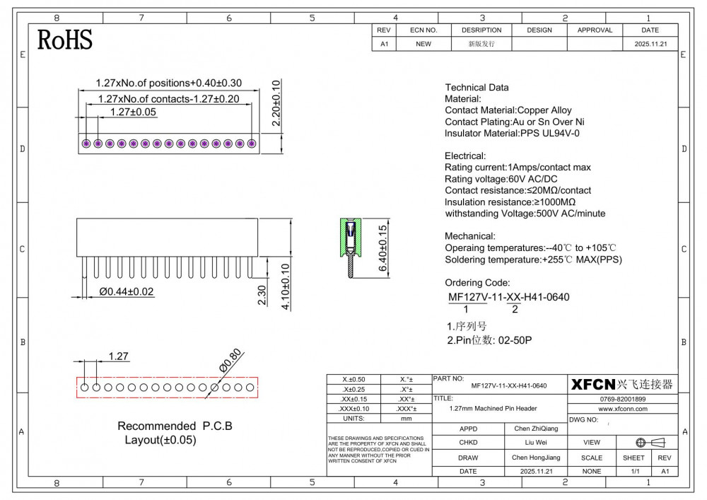 XFCN MF127V-11-18-H41-0640 technical drawing