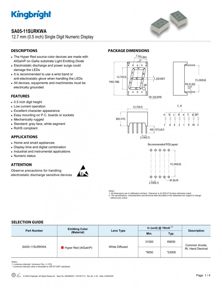 SA05-11SURKWA datasheet page 1