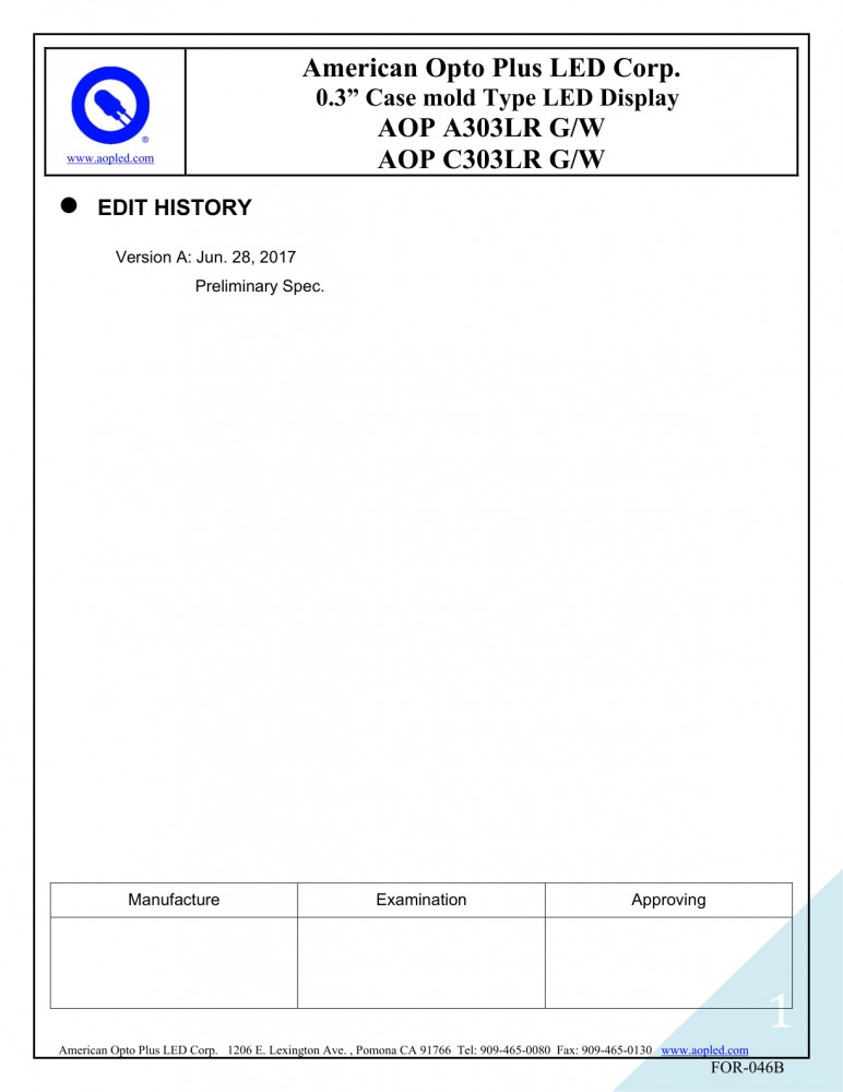 A303LR datasheet page 1