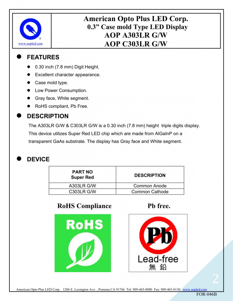 A303LR datasheet page 2