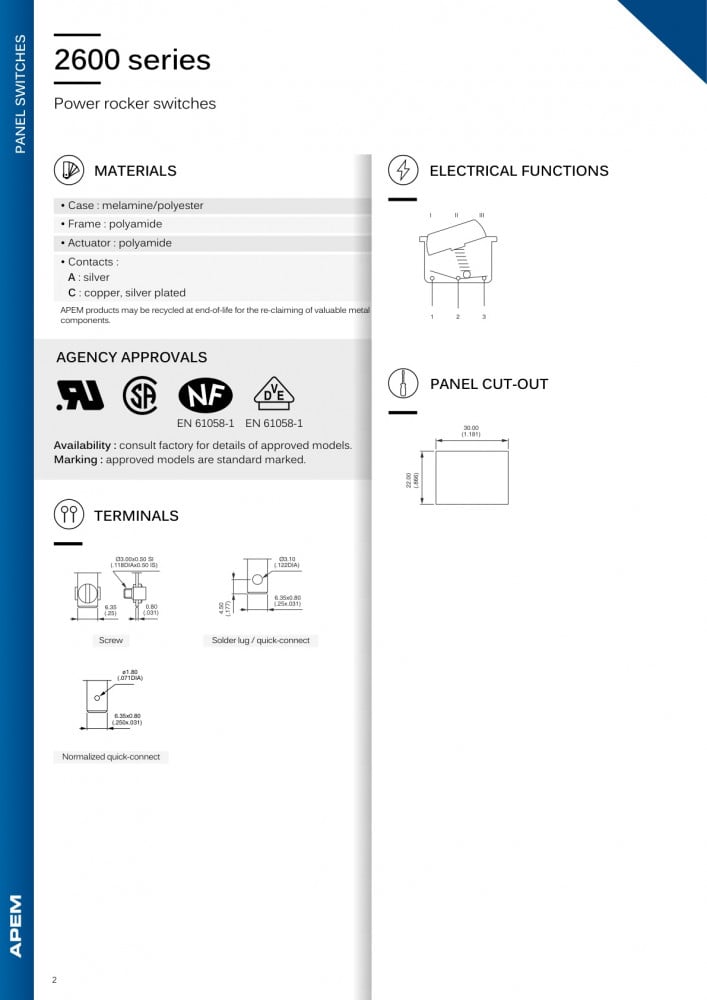 APEM 2600 series datasheet page 2