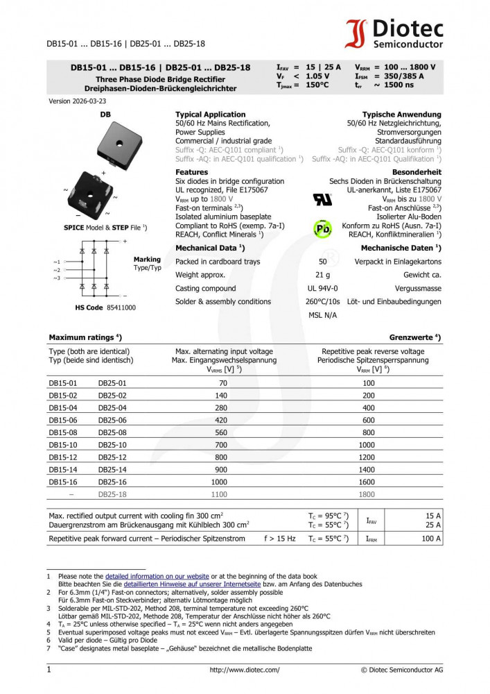 DIOTEC DB15-16 technical document page 1