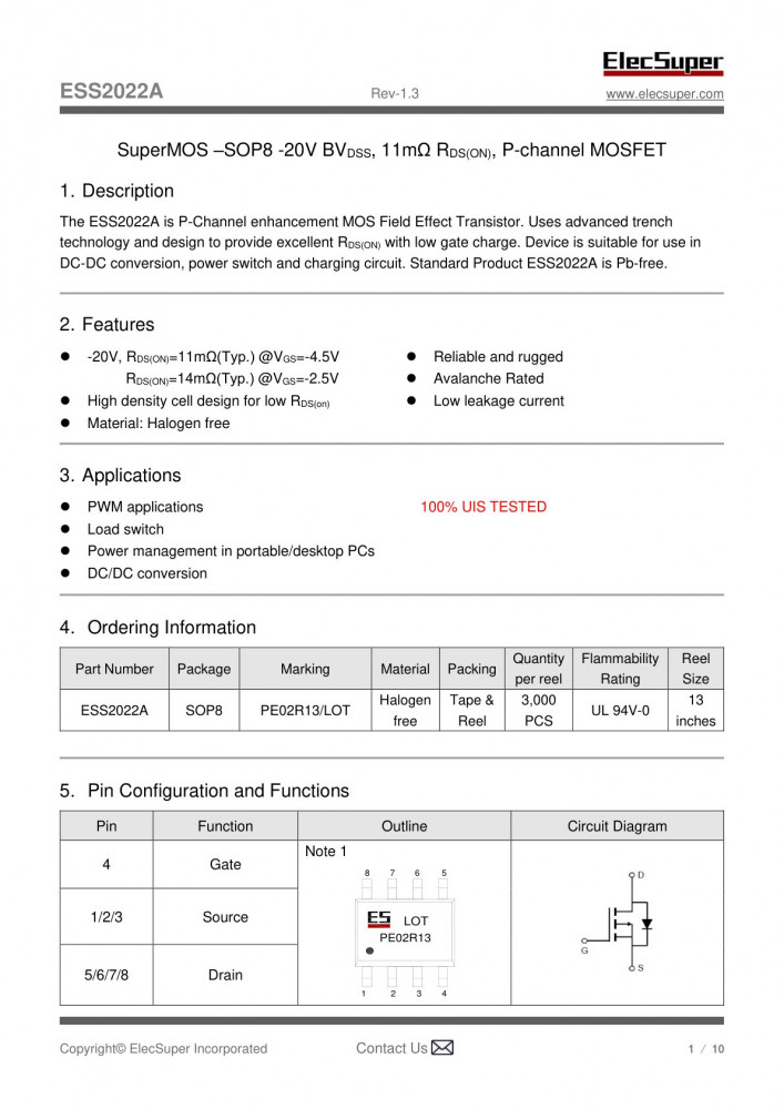 ESS2022A datasheet page 1