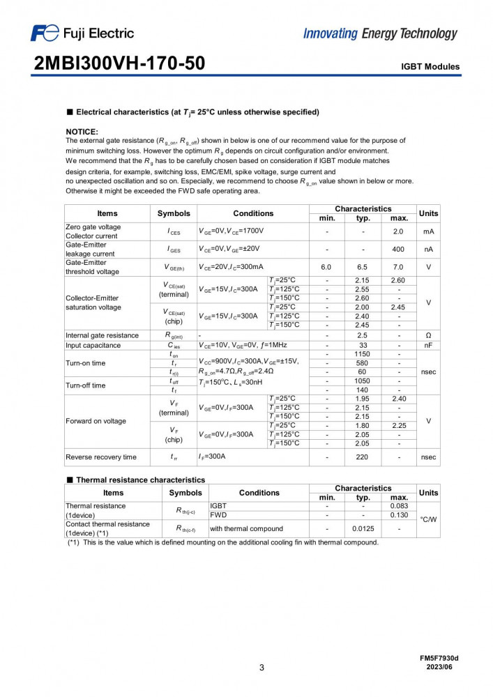 2MBI300VH-170-50 datasheet page 3