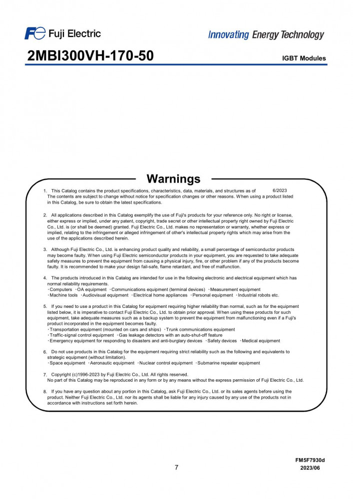 2MBI300VH-170-50 datasheet page 7
