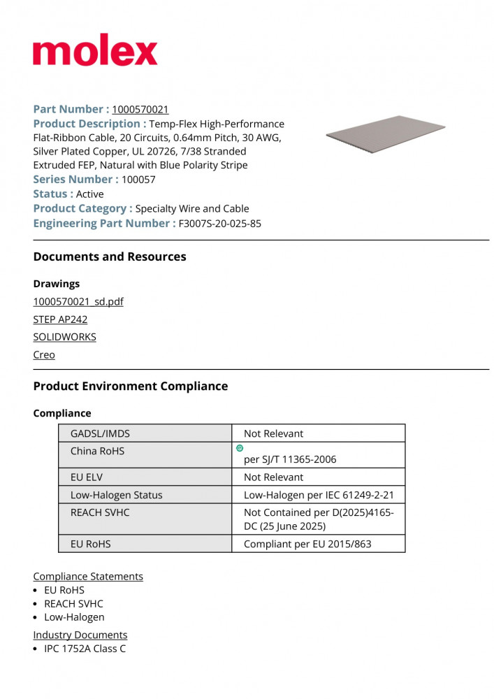 MOLEX cable document page 1