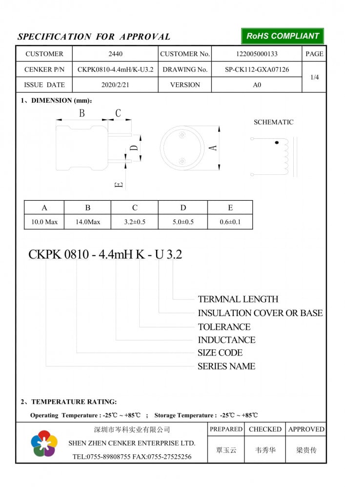 CENKER CKPK0810-4.4mH/K-U3.2 specification page 3