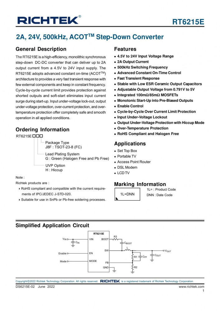 RT6215E datasheet page 1