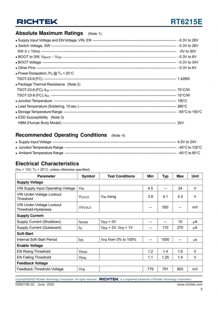 RT6215E datasheet page 5