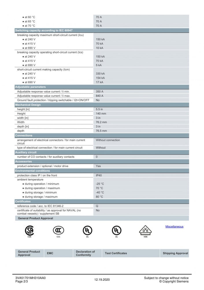3VA5170-1MH31-0AA0 technical document page 2