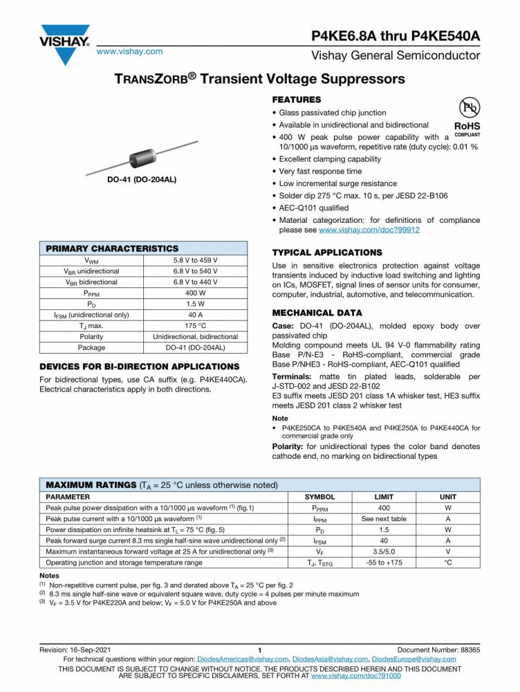 P4KE datasheet page 1
