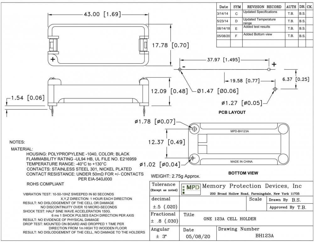 MPD BH123A product drawing