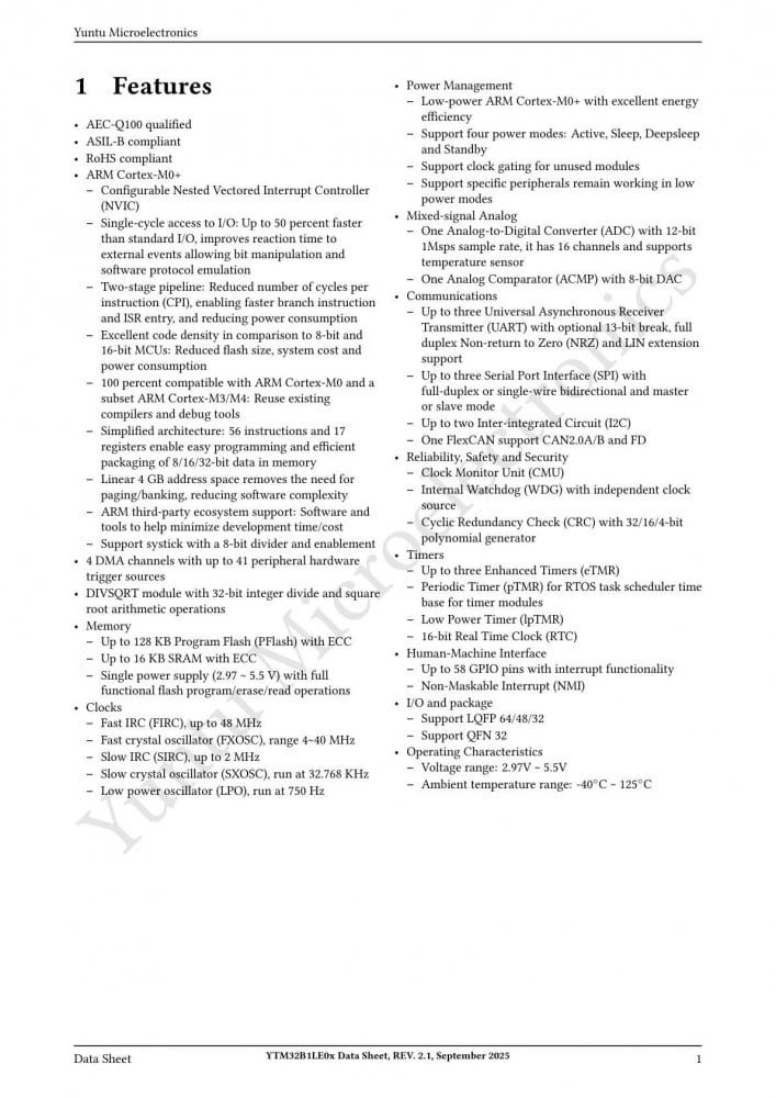 YTM32B1LE0x datasheet page 2