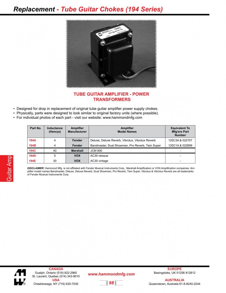 Hammond 1750H technical document page 3