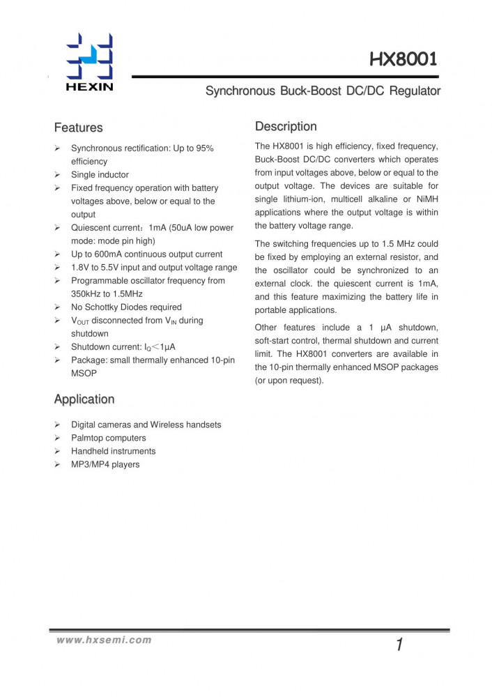 HX8001-AJC datasheet page 1