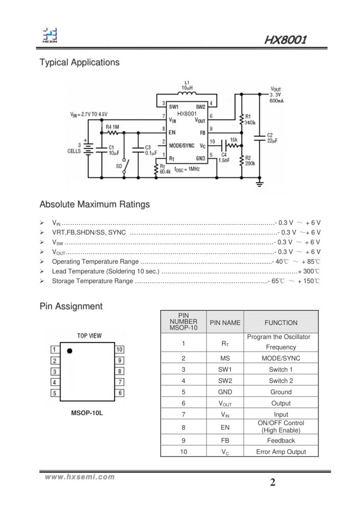 HX8001-AJC datasheet page 2