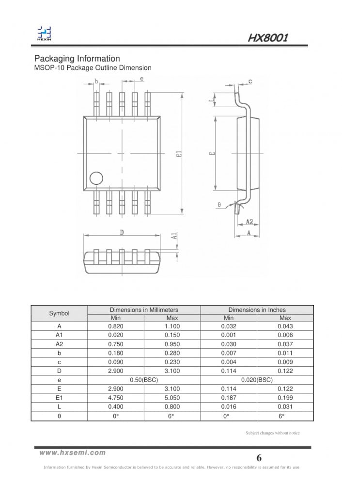 HX8001-AJC datasheet page 6