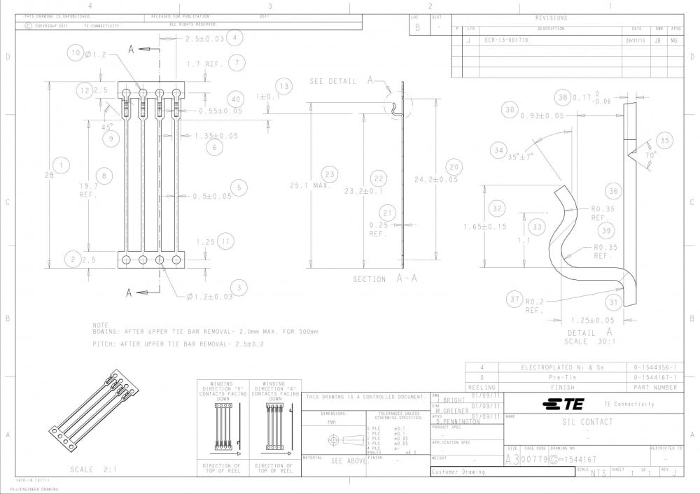 TE Connectivity 1544356-1 controlled drawing page