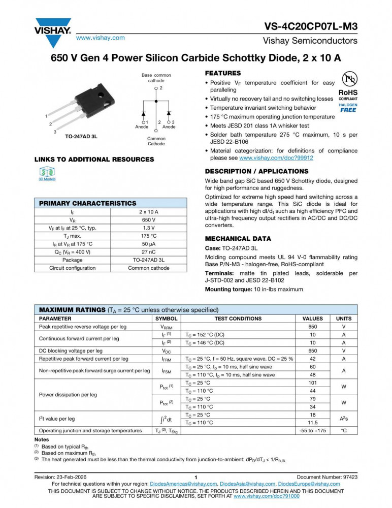 VS-4C20CP07L-M3 technical document page 1