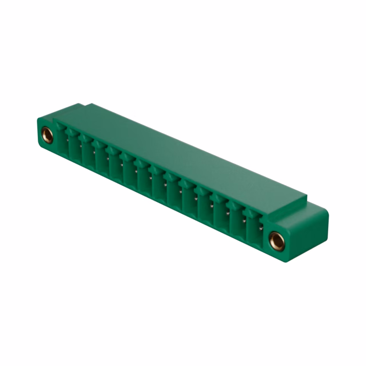 3.50mm Pitch Eurostyle Right-Angle PCB Header, with Threaded Retention Inserts, Green Housing, 14 Circuits for sale