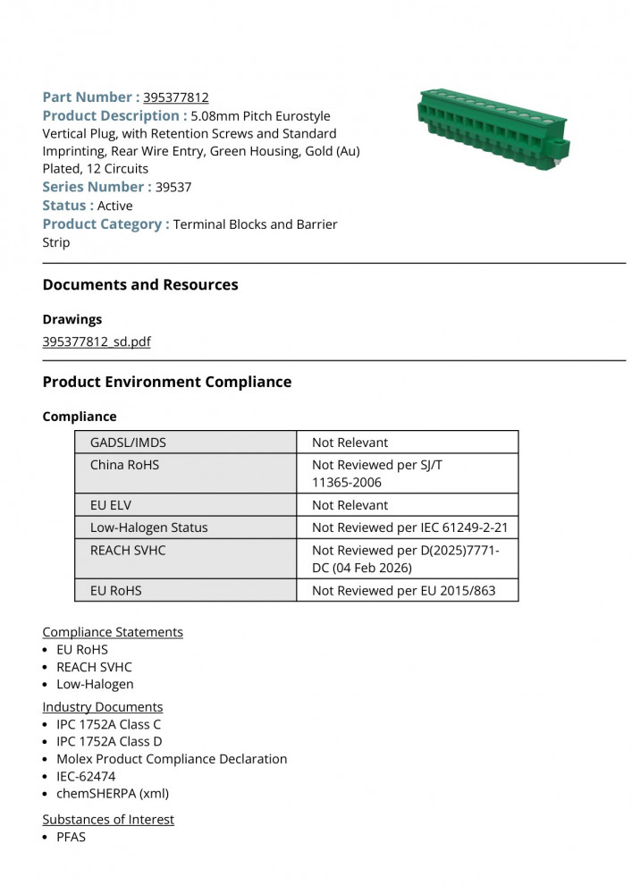 MOLEX connector technical document preview, page 1