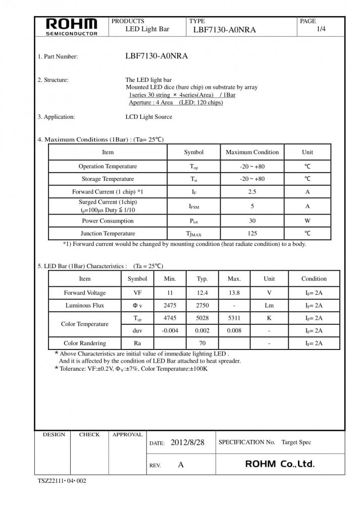 LBF7130-A0NRA specification page 1