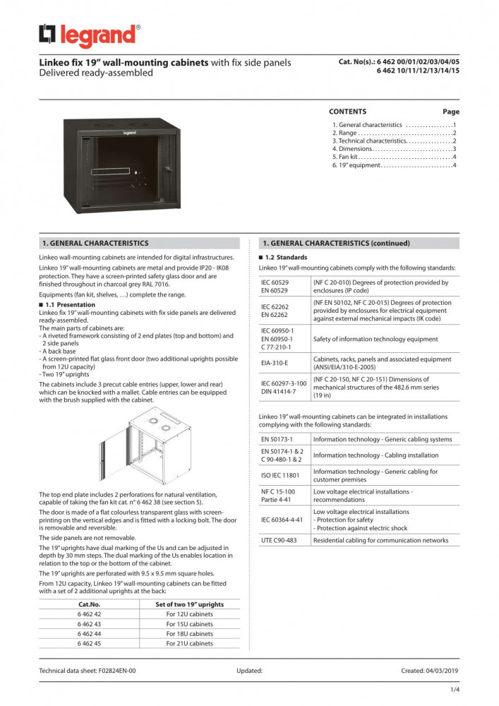 Legrand Linkeo cabinet technical document, page 1
