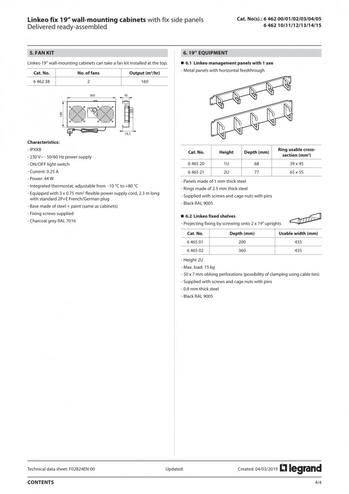 Legrand Linkeo cabinet technical document, page 4
